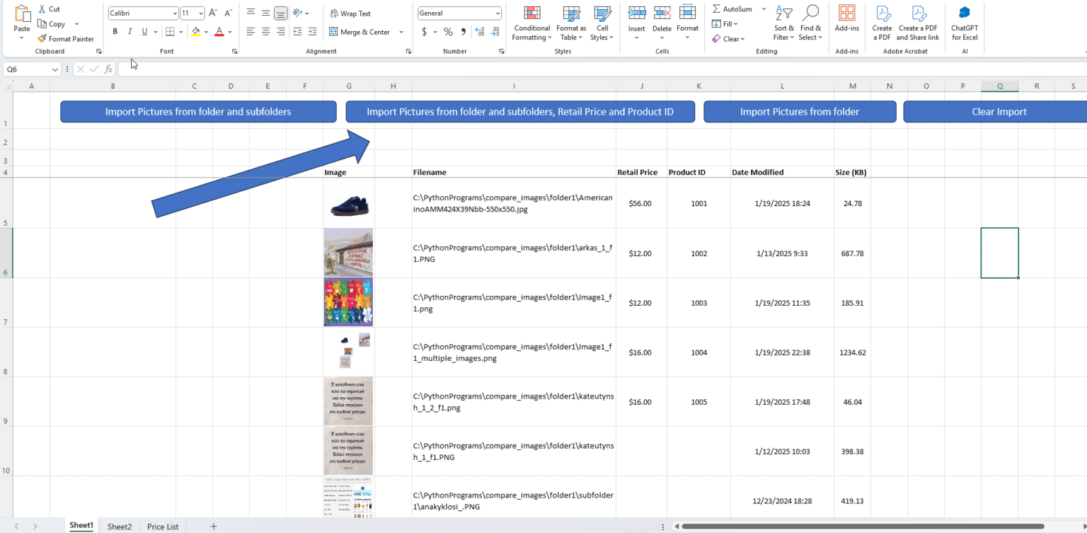 How to import images from a selected folder (and its subfolders) into Excel - Mindstorm